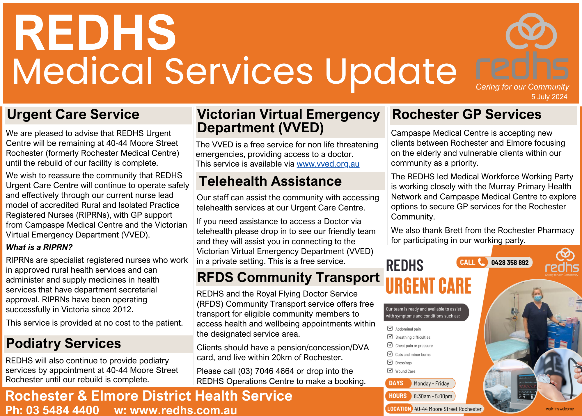 Medical Services Update – 8 July 2024 – REDHS